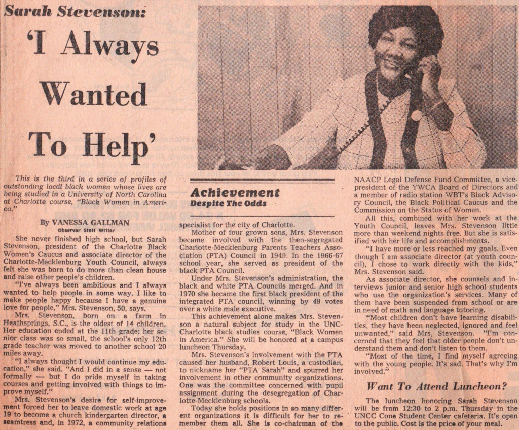 1976 profile of Sarah Stevenson | Sarah Stevenson